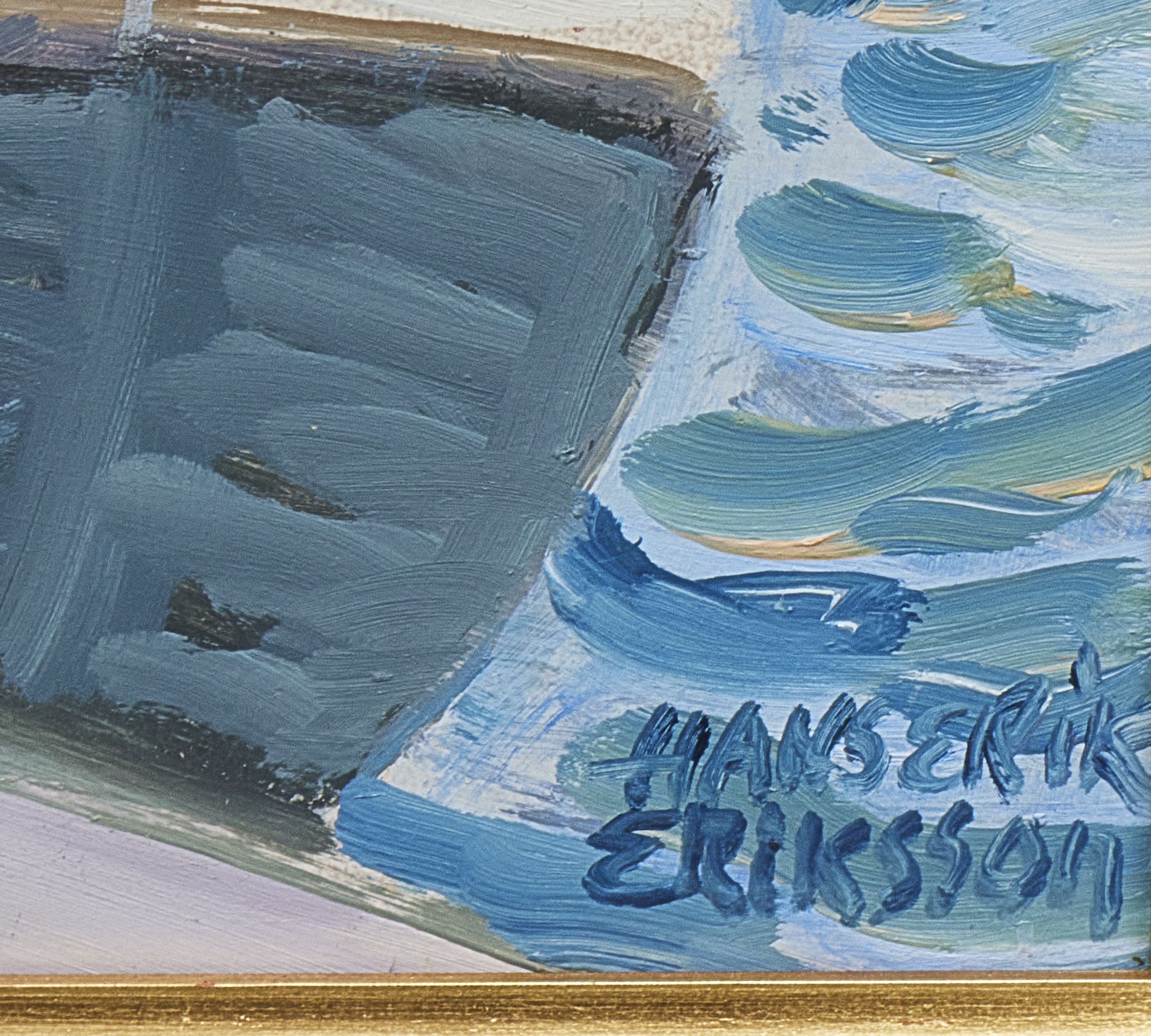 Oljemålning, Hans-Erik Eriksson (1921-1997), Sverige. Norr Mälarstrand. Signerad. Olja på pannå ...